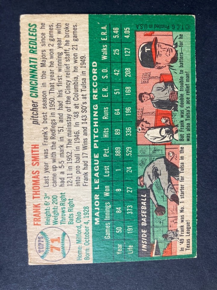 1954 Topps - Frank Smith #71 Excellent | eBay
