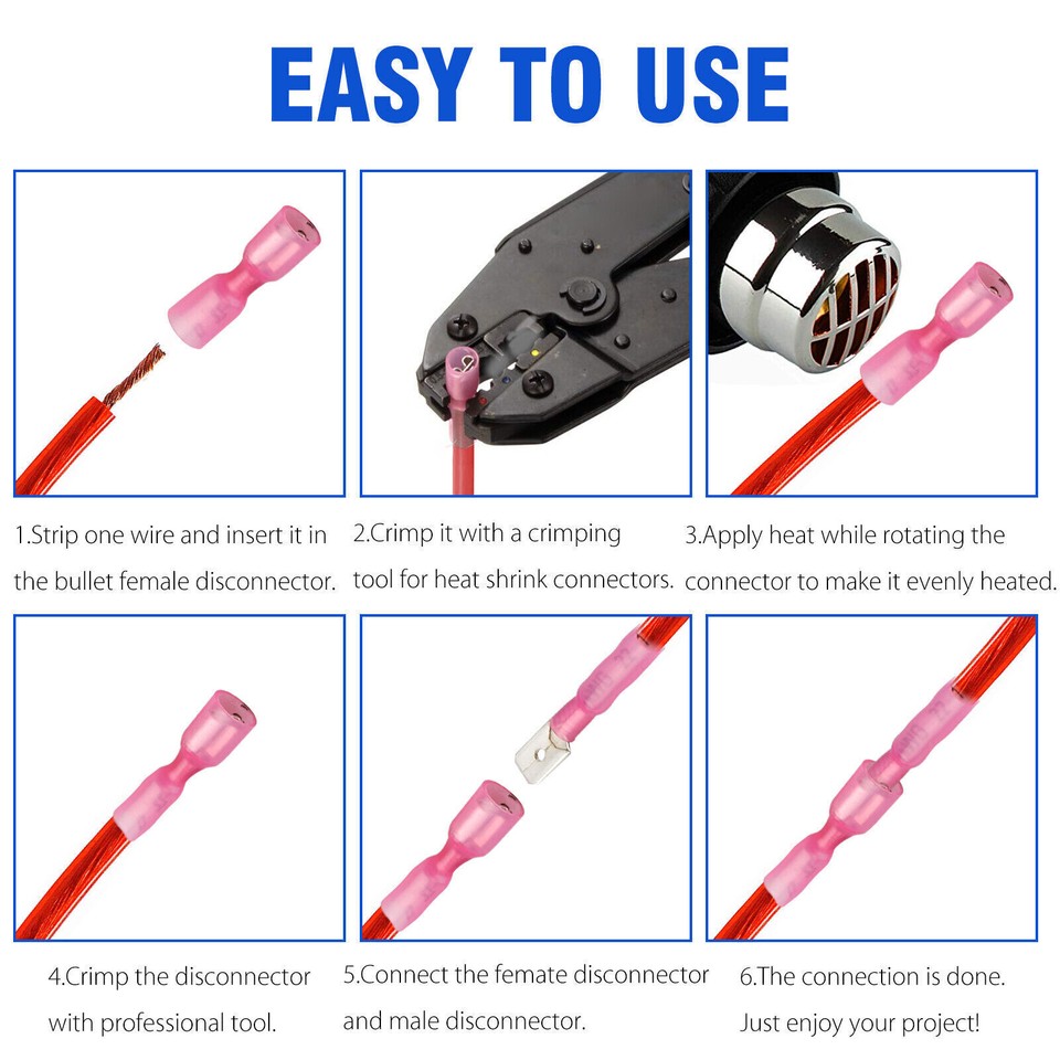 220x Waterproof Heat Shrink Spade Wire Connectors Electrical Crimp ...