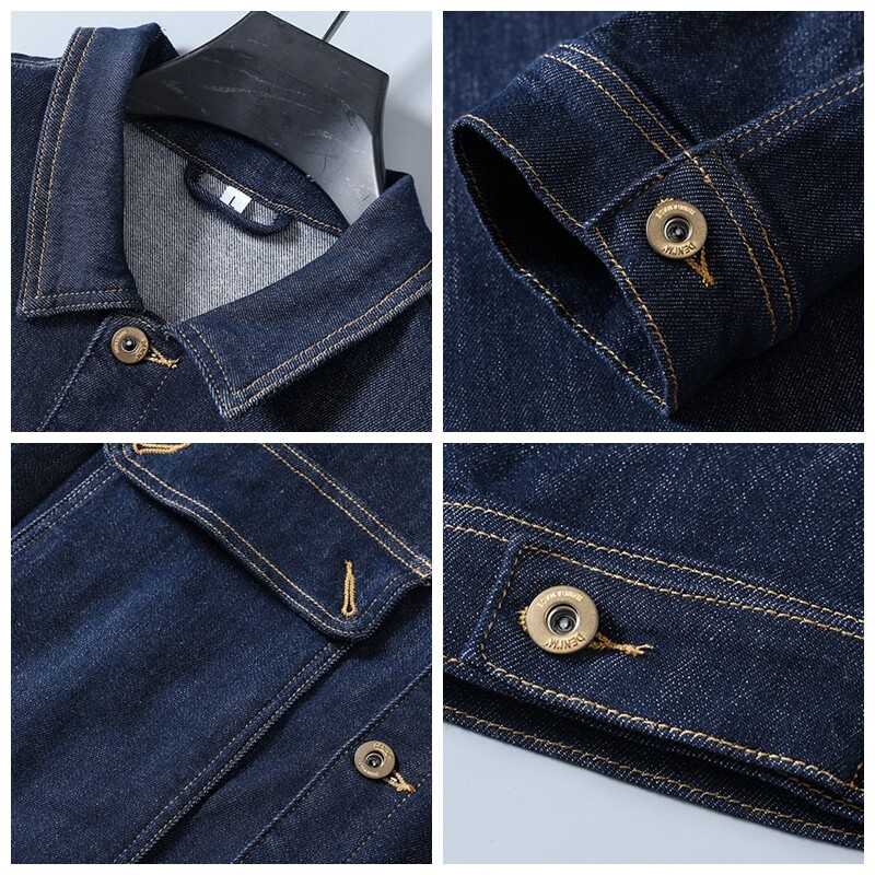 Men Denim Jacket Long Sleeve Big Pocket Retro Western Jean Coat Regular ...