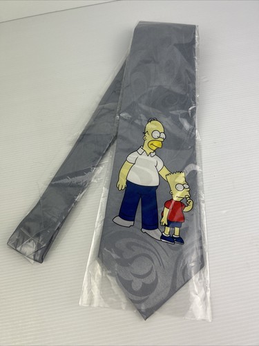 New Homer & Bart Simpson Grey Mens Silk Neck Tie Gold City Vintage The ...