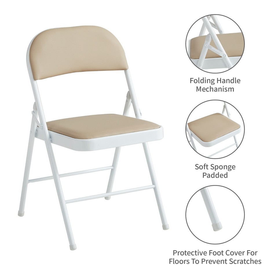 1/2/4/6Pcs Faux Leather Foldable Folading Chairs w/ Metal Frame and ...