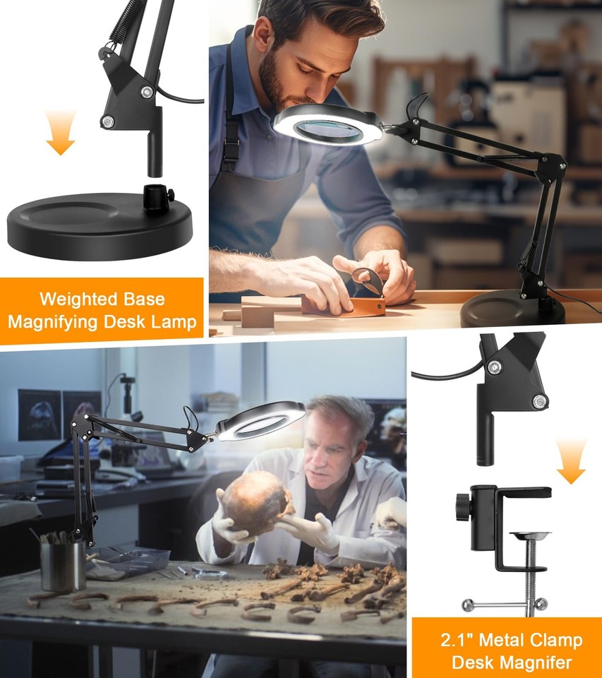 10X Magnifying Glass with Light and Stand, 2 in 1 Real Glass Lens ...