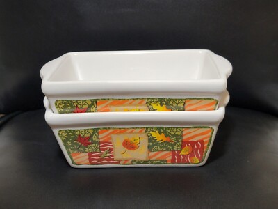 Vintage Set of 2 Quilt Fall Theme Ceramic Mini Bread Loaf Pan ...
