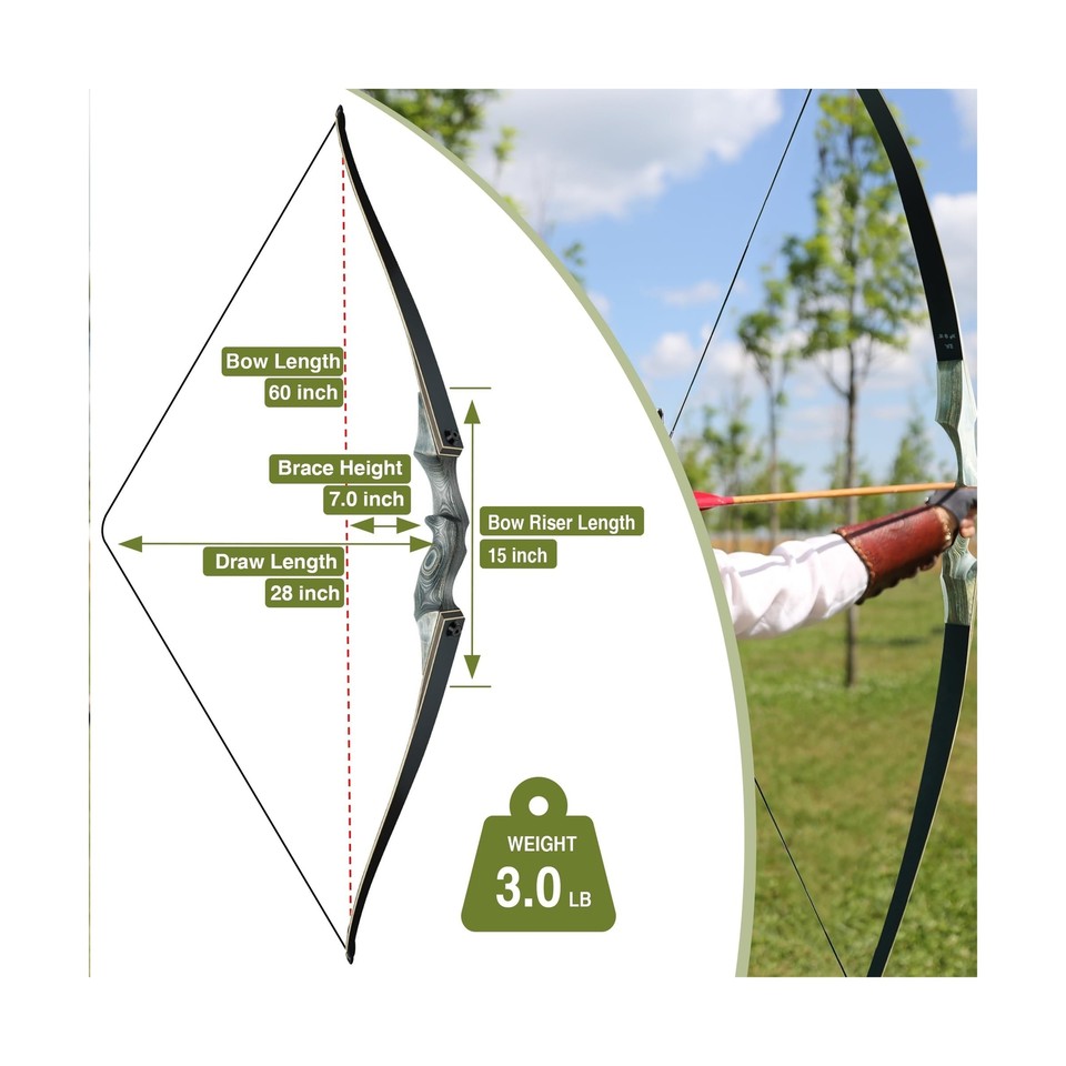 Black Hunter Takedown Longbow, GLURAK 60" Right Handed & Left Handed ...