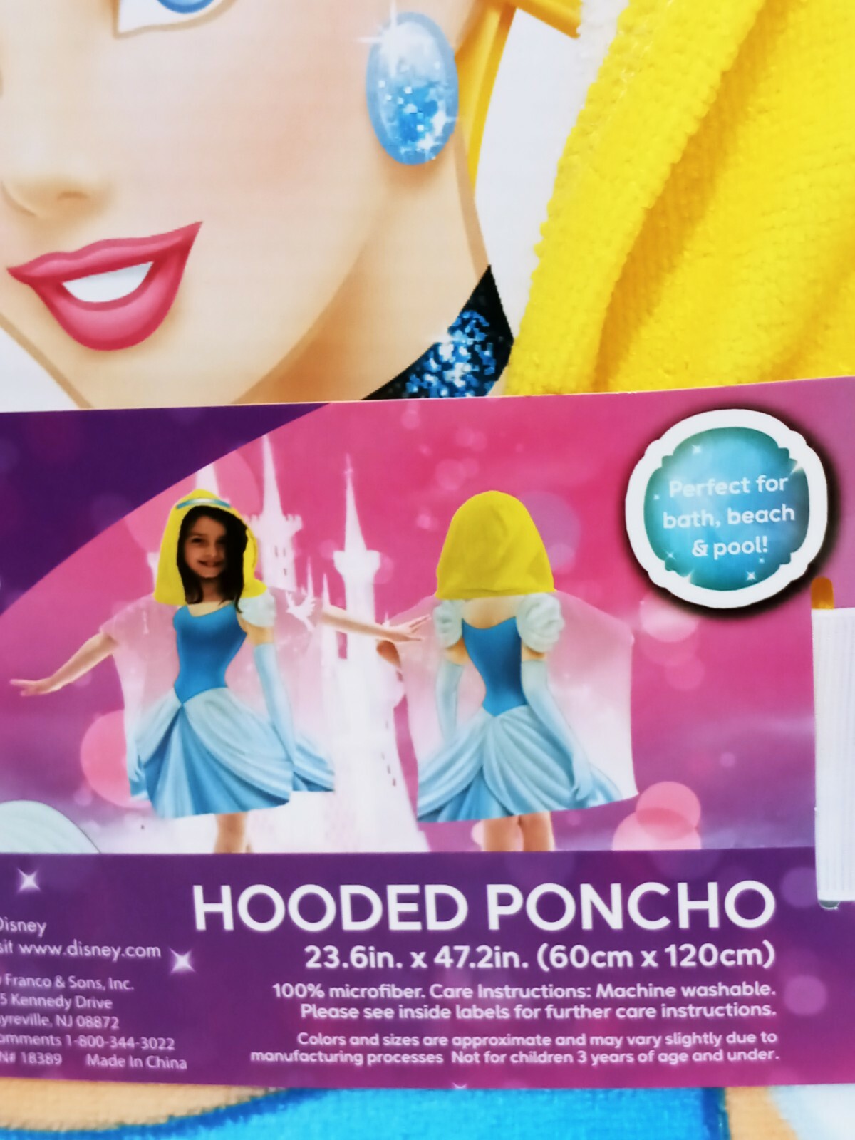 Disney Cinderella Princess Poncho Girls Hooded Bath Beach Towel 23.6"× ...