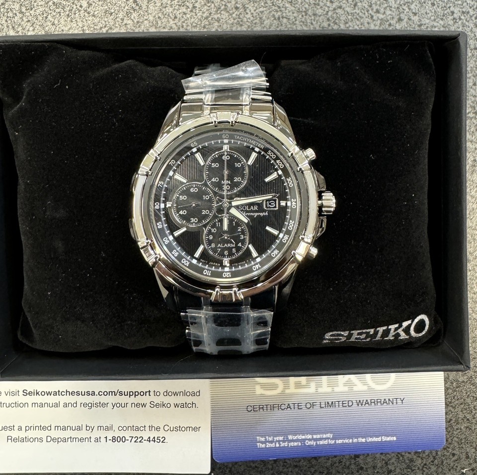 Seiko Solar Chronograph Black Dial Men's Watch SSC143 New With Tag | eBay
