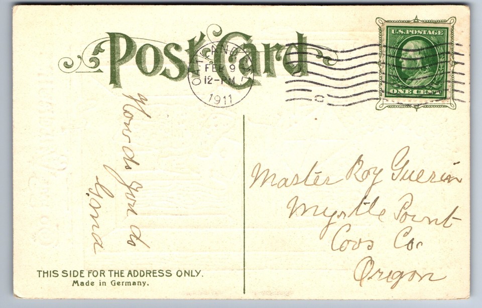 C.1910 BEAUTIFUL SILVER LINE VALENTINE LETTER, TO MYRTLE POINT, OR ...