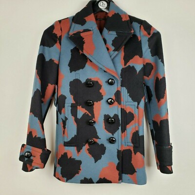 Gucci Blue/Black/Orange Camo Pattern Double-Breasted Pea Coat. EUC! Sz ...