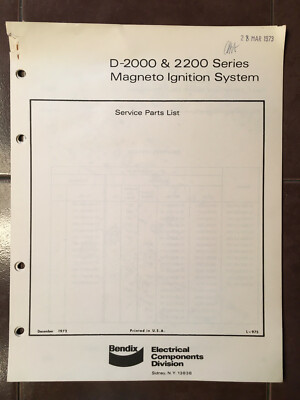 Bendix D-2000 & D-2200 Magneto Ignition System Parts Lists Instructions ...