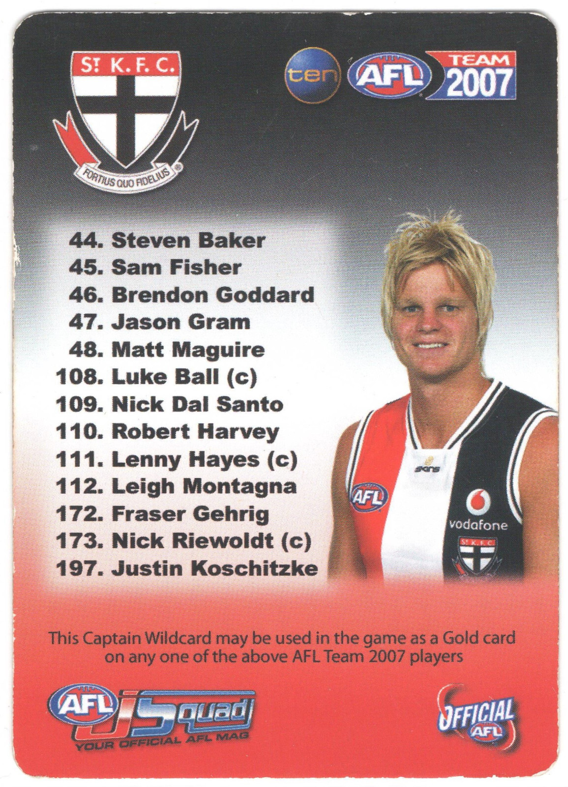 2007 AFL TEAMCOACH [SILVER CAPTAIN WILDCARD CARD] CW-13 Nick RIEWOLDT ...