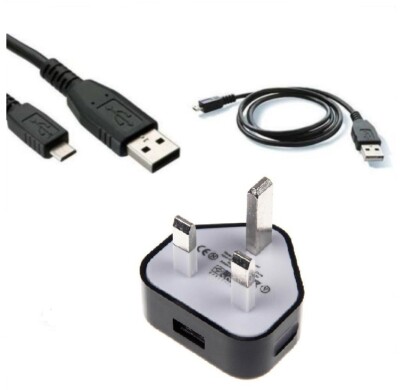 Mains 3 Pin UK Plug 1 AMP USB Port Adaptor Wall Charger With 3m Micro ...