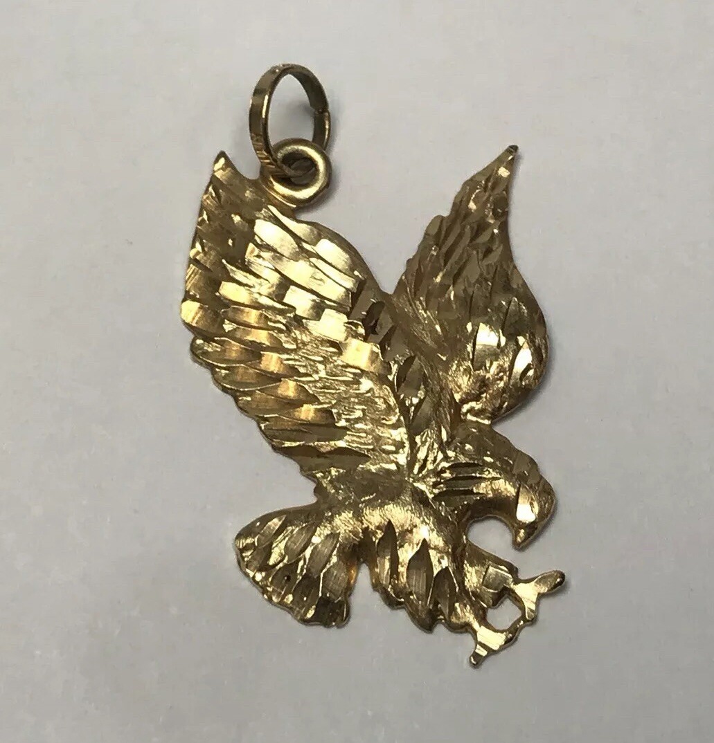 14K YELLOW GOLD DETAILED BALD EAGLE ATTACKING SWOOPING CHARM PENDANT ...