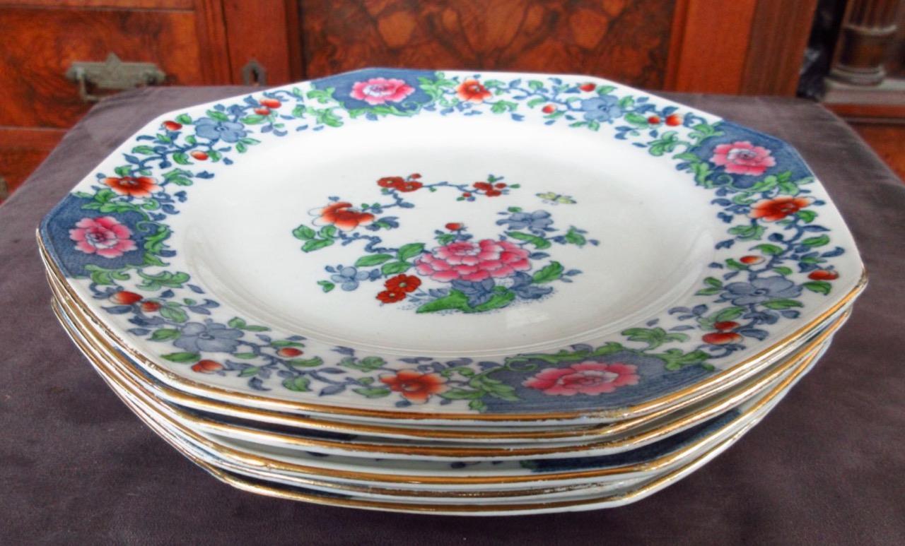 Six F. Winkle & Co. Whieldon Ware Antique Pattern 8.5" Octagonal Plates ...