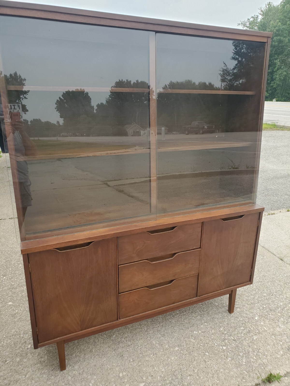 Vintage Mid Century Hutch Stanley Display Cabinet Buffet 54" X 17.5"x ...