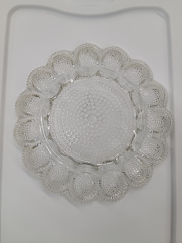Vintage 11" Clear Hobnail Indiana Glass Deviled Egg Platter Plate Holds ...