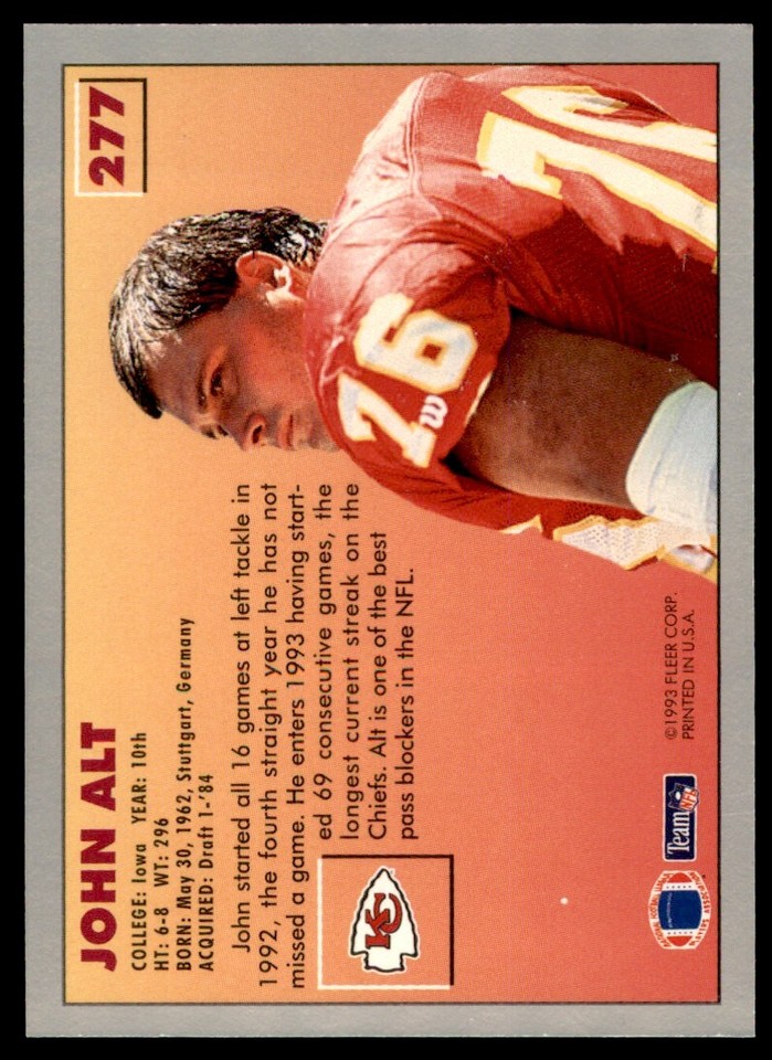 1993 Fleer John Alt Kansas City Chiefs #277 | eBay