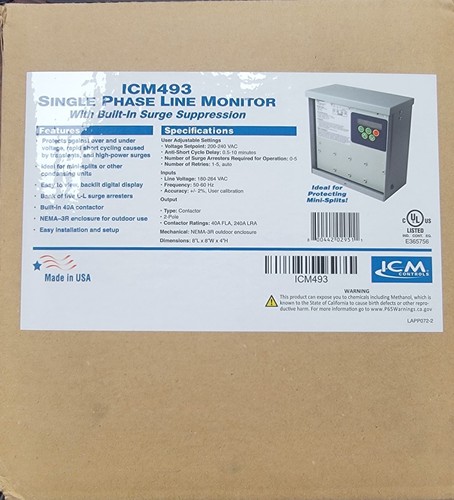 ICM Controls ICM493 Single-Phase Line Voltage Monitor with Surge ...