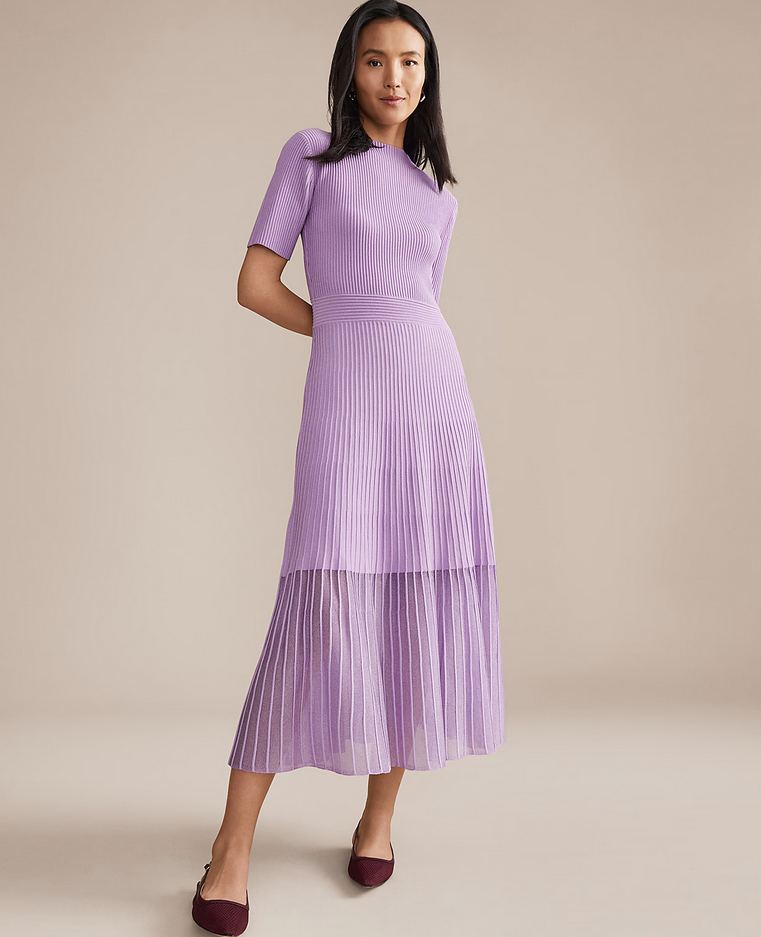 NEW ANN TAYLOR $229 LAVENDER PETAL MOCK NECK MIXED MEDIA SWEATER DRESS ...