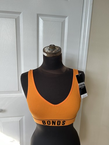 BONDS RETRO RIB WIRELESS SPORTS BRA - DEEP V - ORANGE - MEDIUM - NEW | eBay