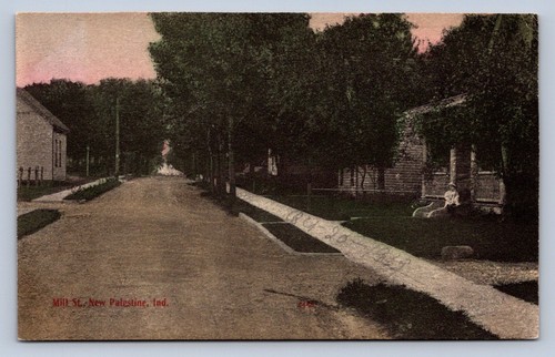 K3/ New Palestine Indiana Postcard c1910 Mill St Homes School Church ...