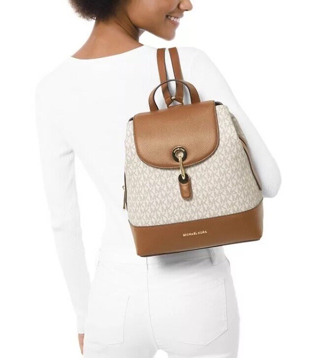 ️ Michael Kors Raven Vanilla/Acorn/Gold Backpack In Original Packaging ...