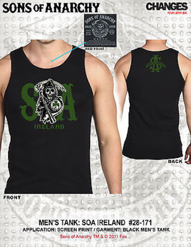 Sons Of Anarchy Soa Ireland Irish Shamrock Biker Goth Tank Top T Tee ...