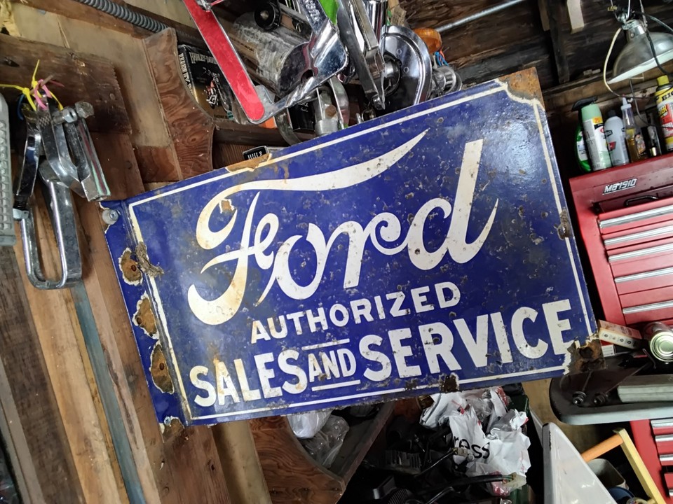 Porcelain Ford Flange Sign 18x10 Inches Over Steel Service Station 2 ...