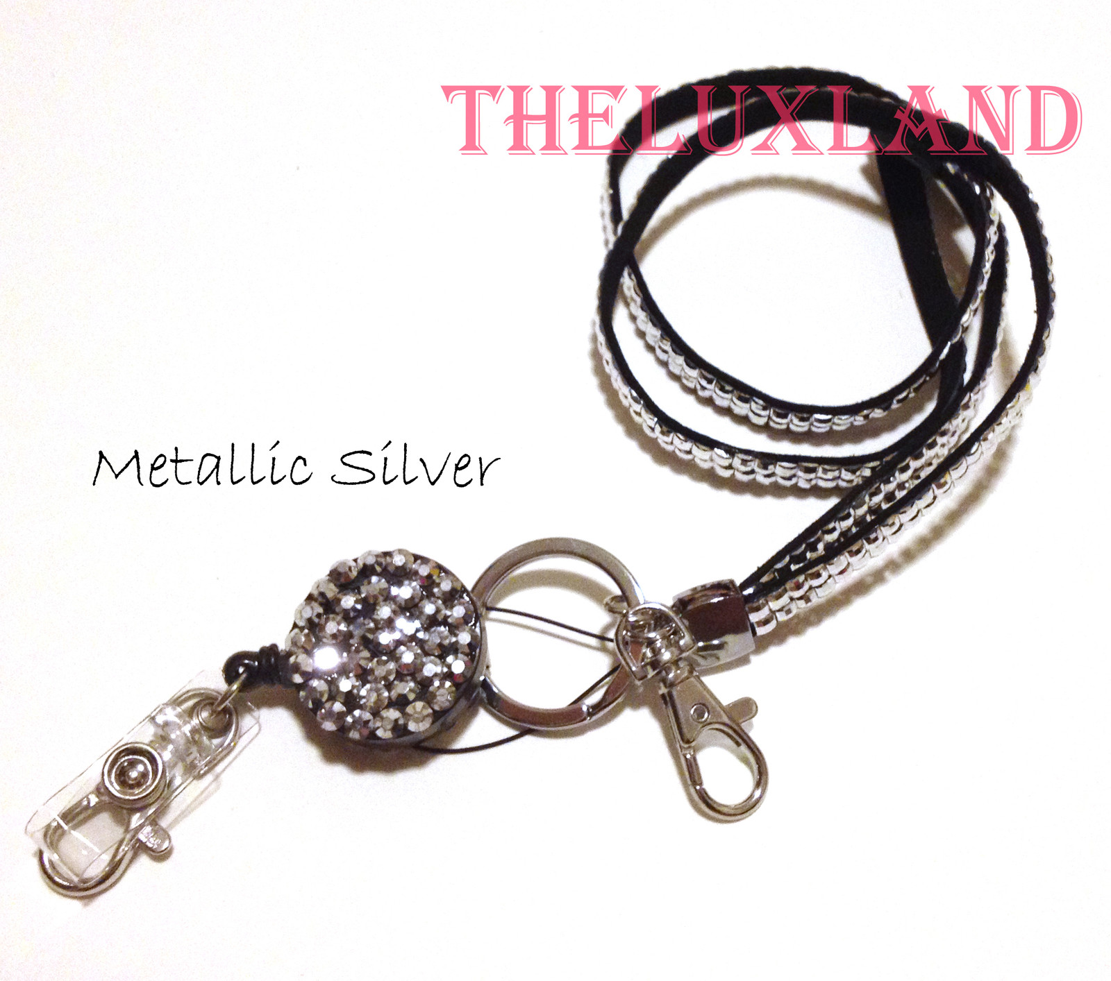 Rhinestone Bling Crystal Lanyard ID Badge Cell Phone Retractable Reel ...
