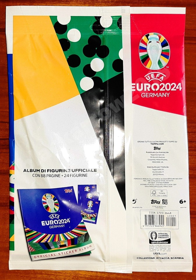 TOPPS ALBUM STARTER PACK + 24 UEFA EURO 2024 FIGURINES/STICKERS ITALIAN ...