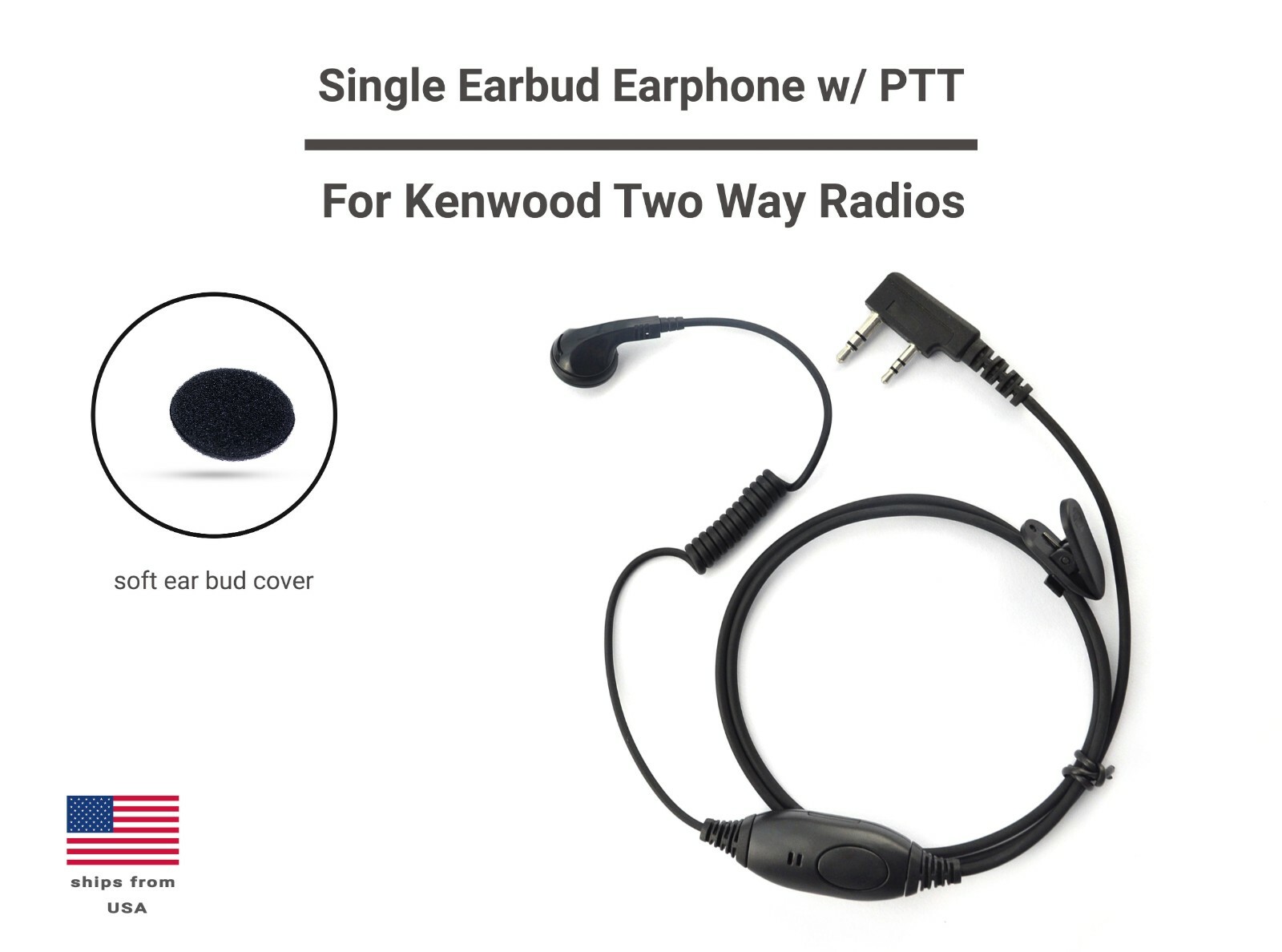 Earbud Style PTT Headset for Kenwood & Baofeng Radios UV5R H777 RT2 ...