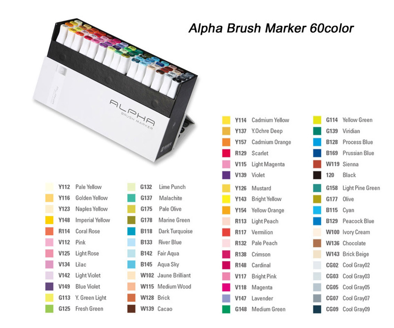 Alpha Brush Marker 60 Set Broad and Fine Nip Graphic Cartoon Design ...