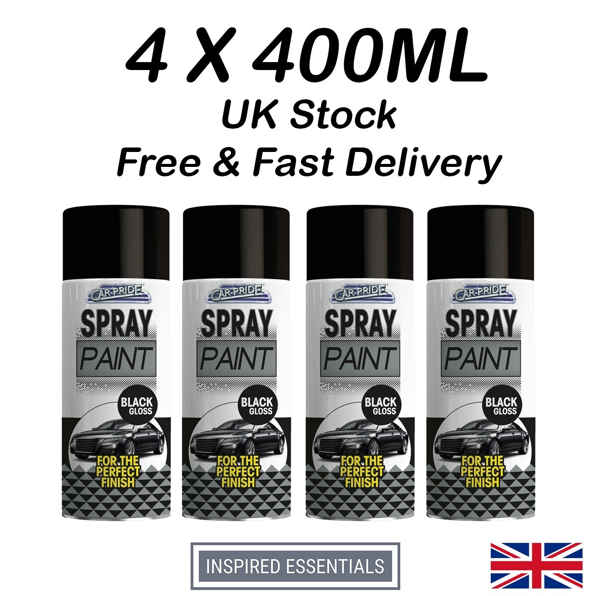 4 x 400ml Black Gloss Spray Paint Aerosol Can Car Pride Car Van Bike | eBay