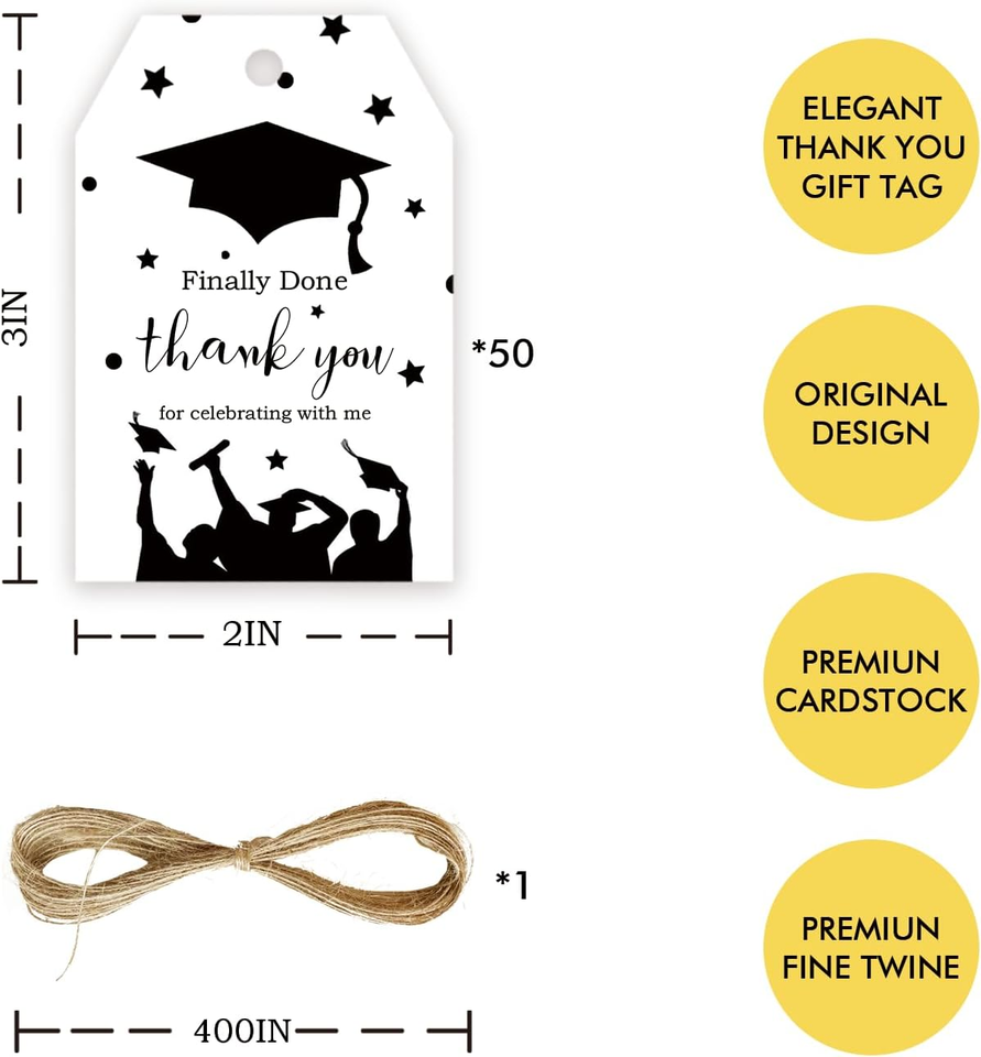 50Pcs Graduation Thank You Tags, Congrats Grad Gift Tag with String for ...