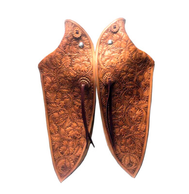 Western Tapaderos Stirrups Saddle Hand Floral Tooled Sewn Leather Heavy ...