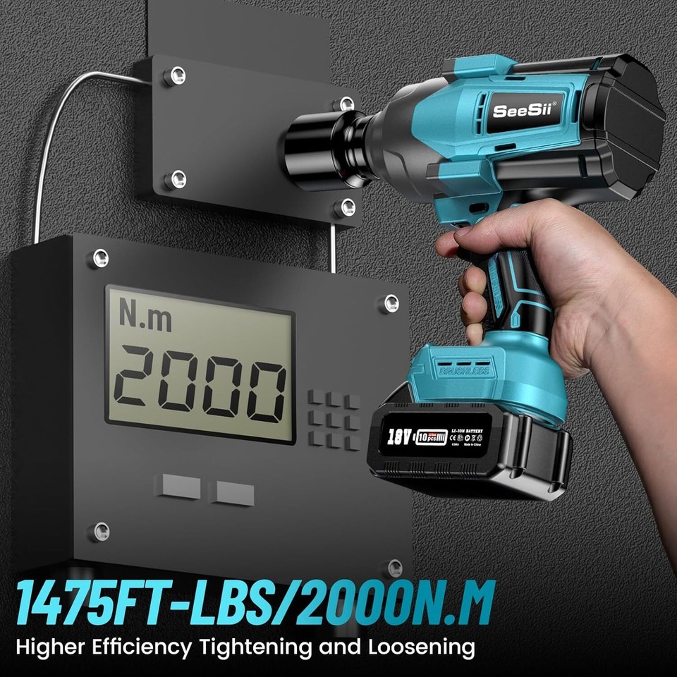 Cordless Impact Wrench Set 2000Nm 3/4" 1475ft-lbs High Torque Brushless ...