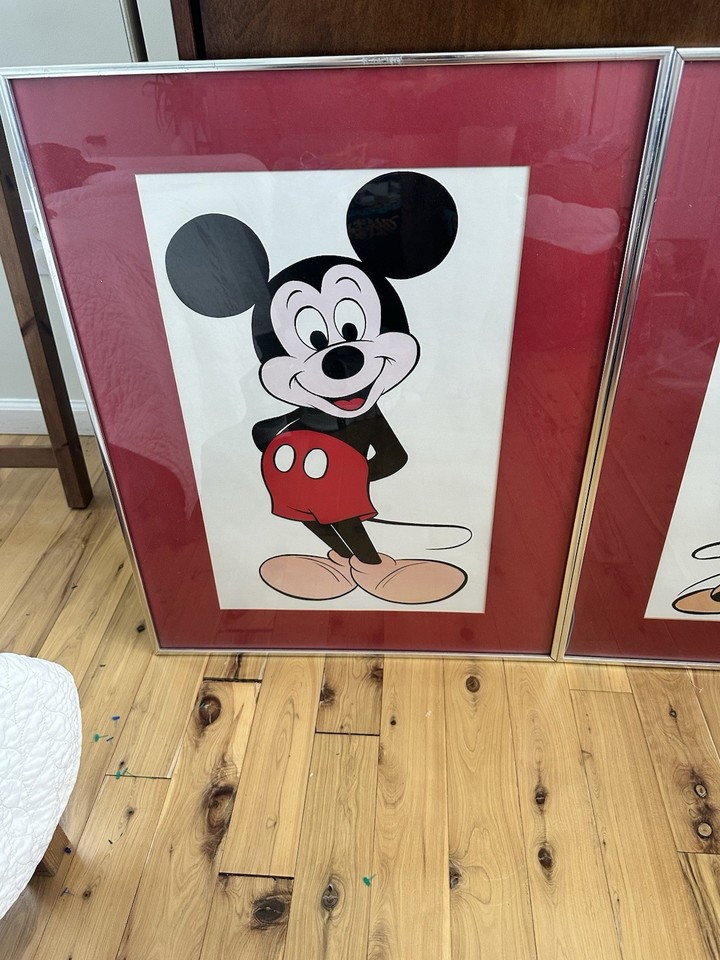 RARE PAIR Mickey Mouse & Minnie Abrams Art Frame Print Lithograph ...