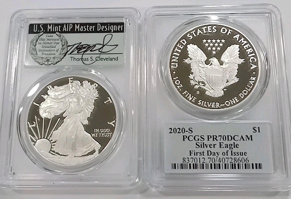 2020-S PROOF AMERICAN SILVER EAGLE PCGS PR 70 DCAM FDOI SIGNED THOMAS ...