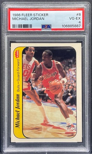 1986-87 Fleer Sticker #8 Michael Jordan Rookie Card RC HOF Graded PSA 4 ...