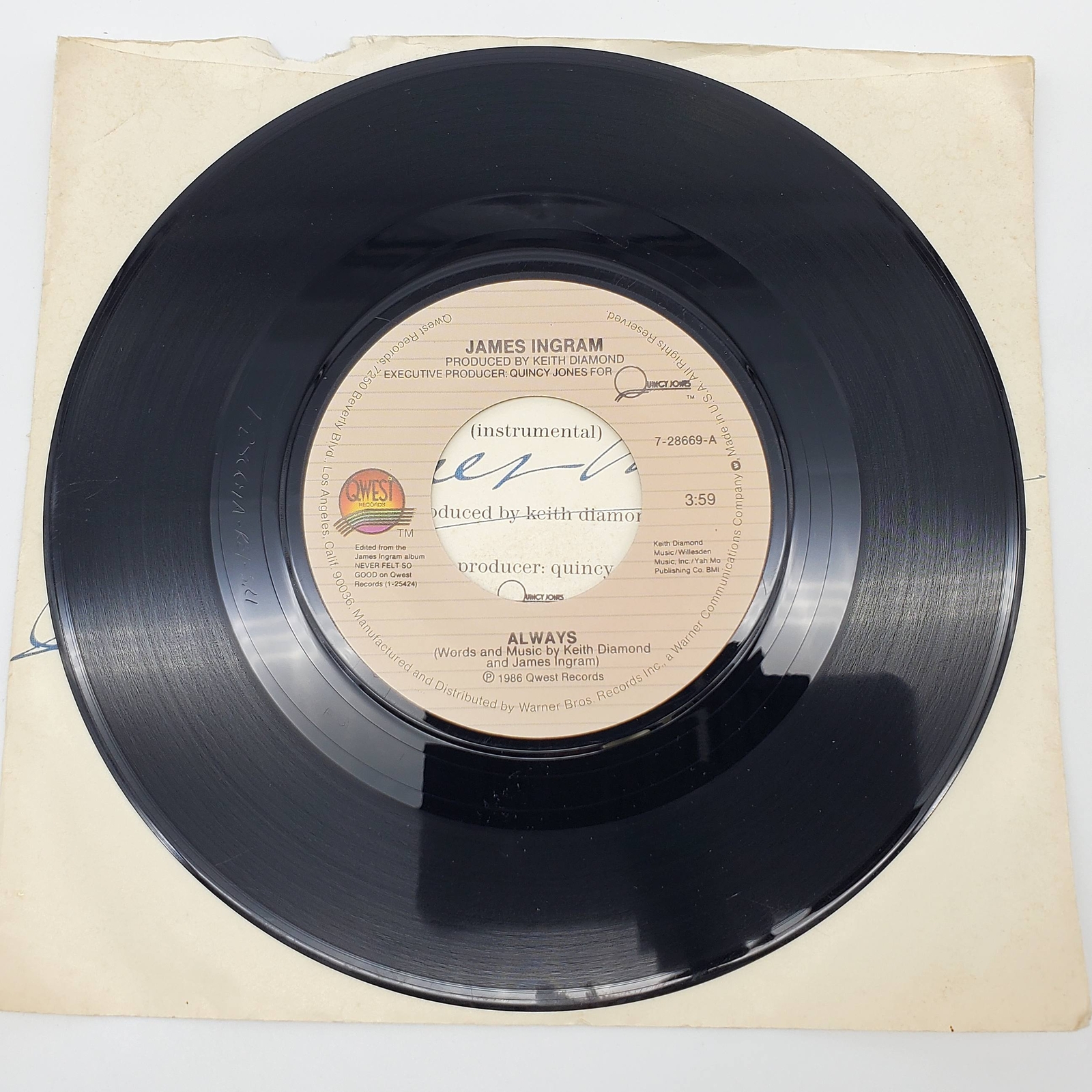 James Ingram Always 45 RPM Single Record Qwest Records 1986 928 669-7 Y ...