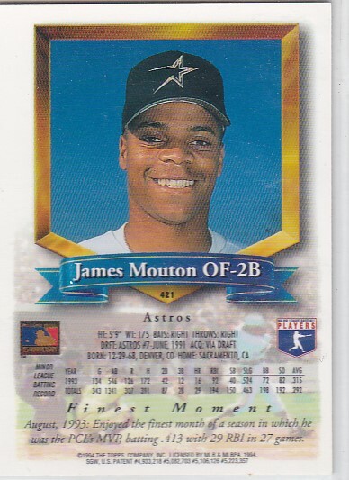 G) 1994 Topps Finest Baseball Trading Card - James Mouton #421 | eBay
