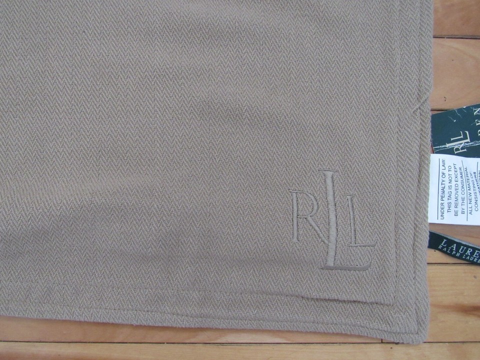 NWT RALPH LAUREN RLL EMBROIDERED LOGO TAUPE PILLOW COVER 26x26 COTTON ...