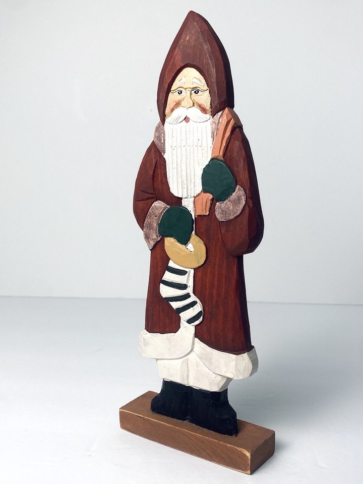 Primitive Santa Claus Wood Christmas Decor Hand Painted Folk Art Carved ...