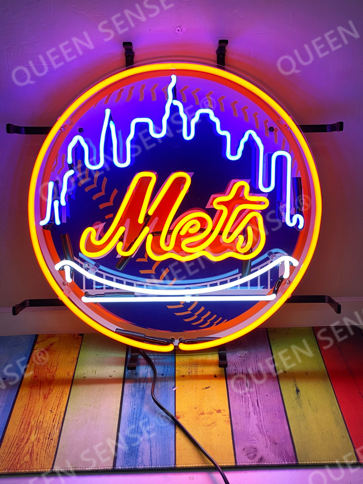 New York Mets Man Cave 24"x24" Neon Light Lamp Sign With HD Vivid ...