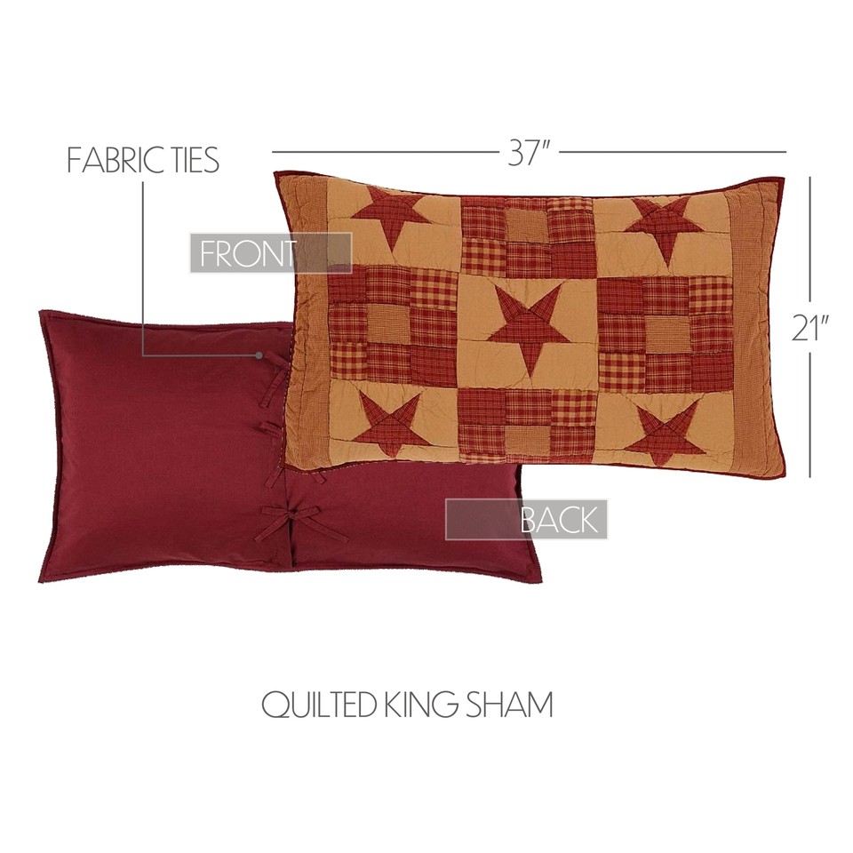 Primitive King Sham Red Patchwork Ninepatch Star Cotton Bedroom Decor ...