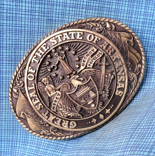 Arkansas State Seal Belt Buckle Solid Brass Vtg 80s Tony Lama ...