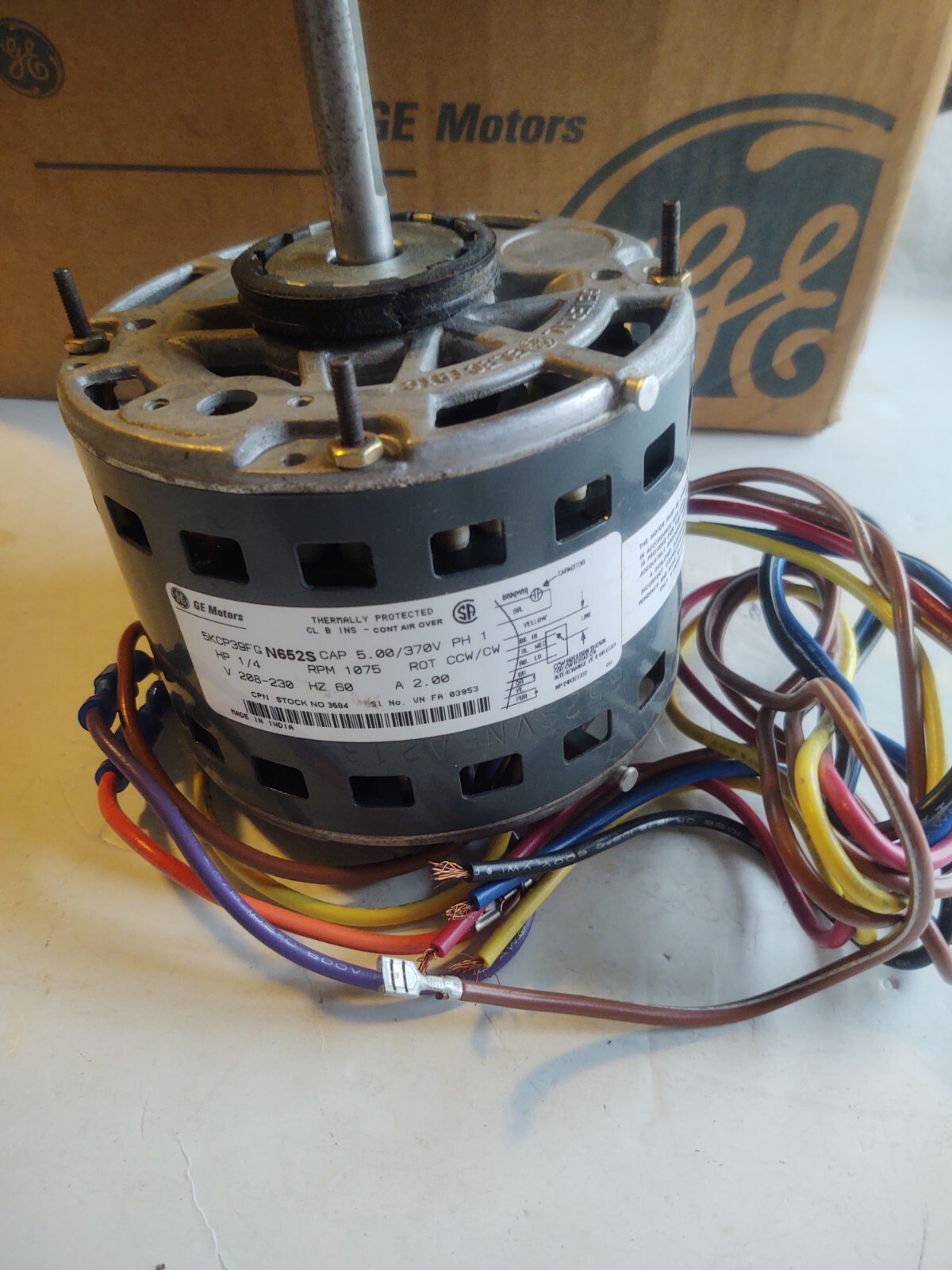 GE MOTORS # 5KCP39FG N652S / 1/4 HP FAN MOTOR. 1075 RPM, 208-230 V. | eBay
