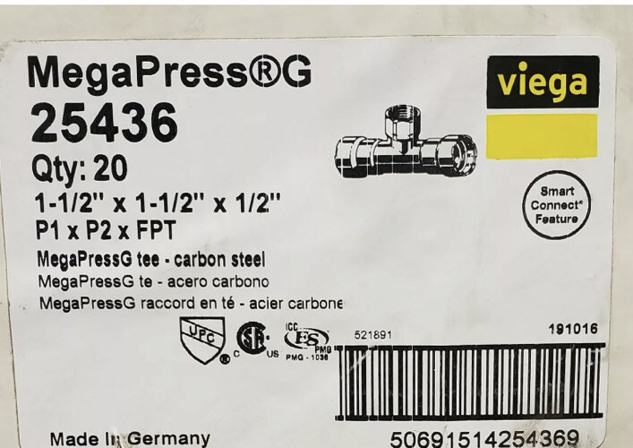 VIEGA MEGAPRESSG MegaPressG tee 1-1/2" -1/2" /2" 25436 for sale online ...