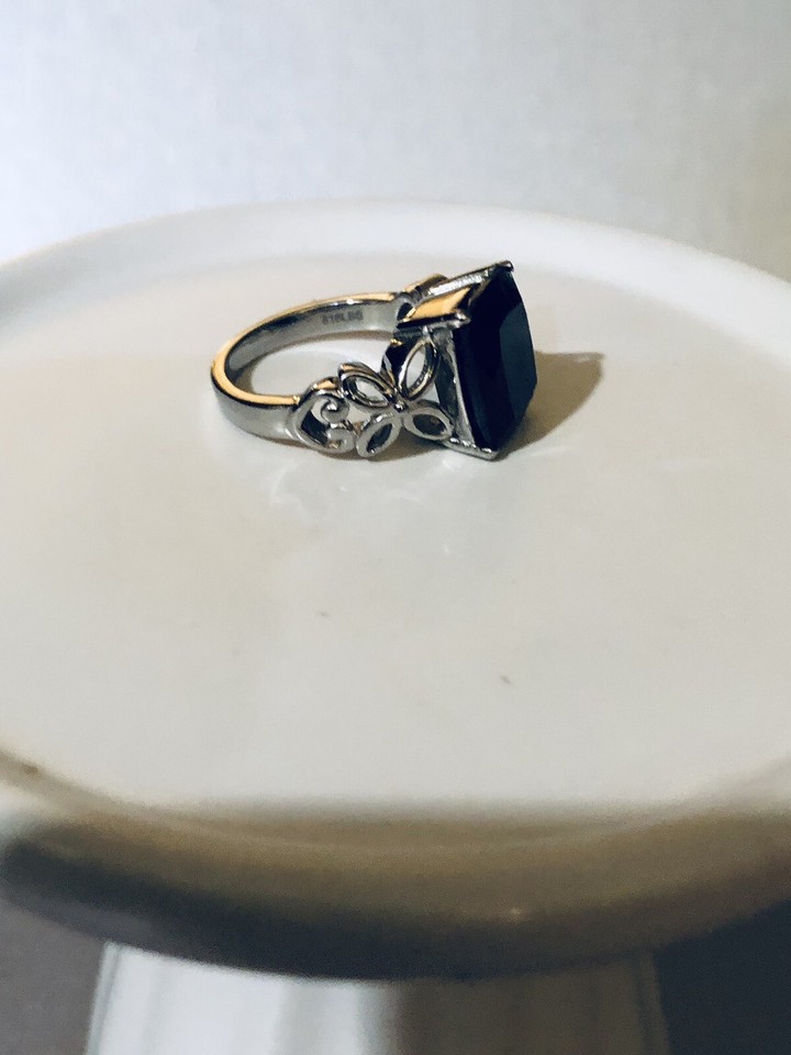 AUSTRIAN BLACK TOURMALINE SOLITAIRE RING_ STAINLESS STEEL_ SIZE 6 | eBay