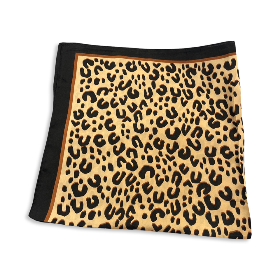 70cm x 70cm Large Faux Silk Brown Leopard Border Animal Print Square ...