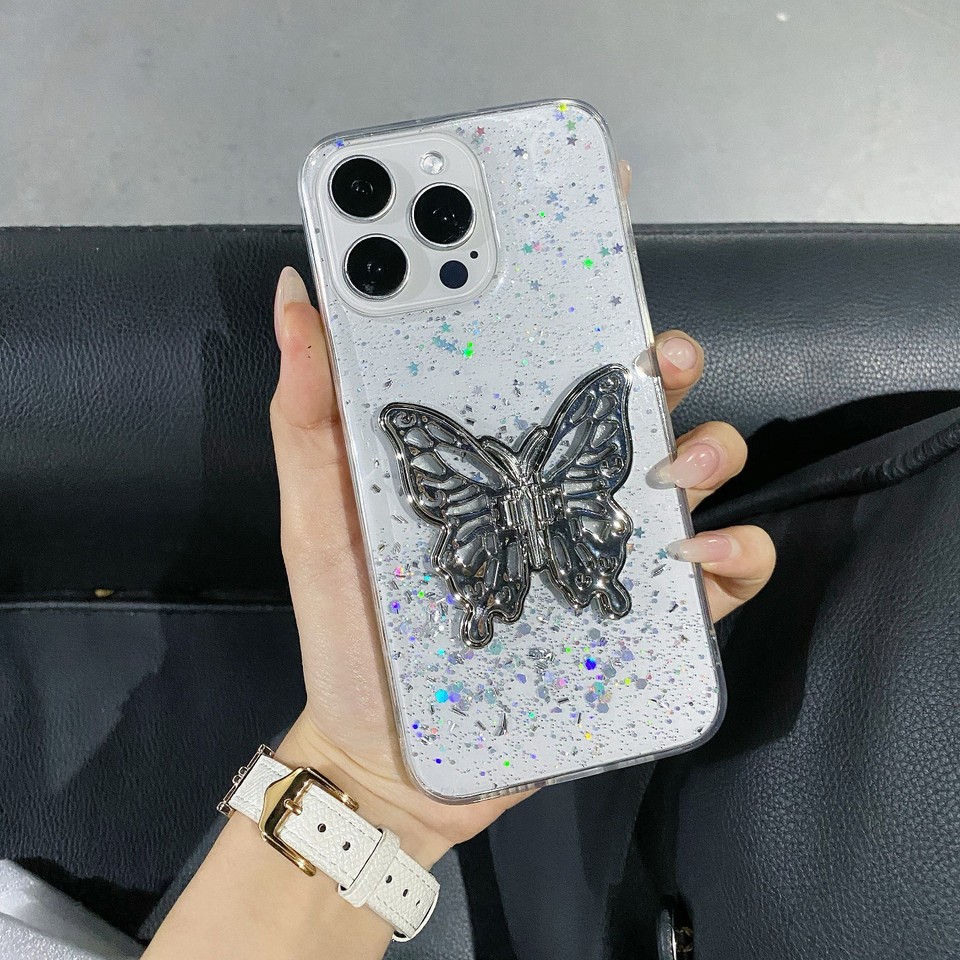 For Samsung A07/A17/A25/A36/A56 Case Glitter Foil Butterfly Holder Phone Cover | eBay